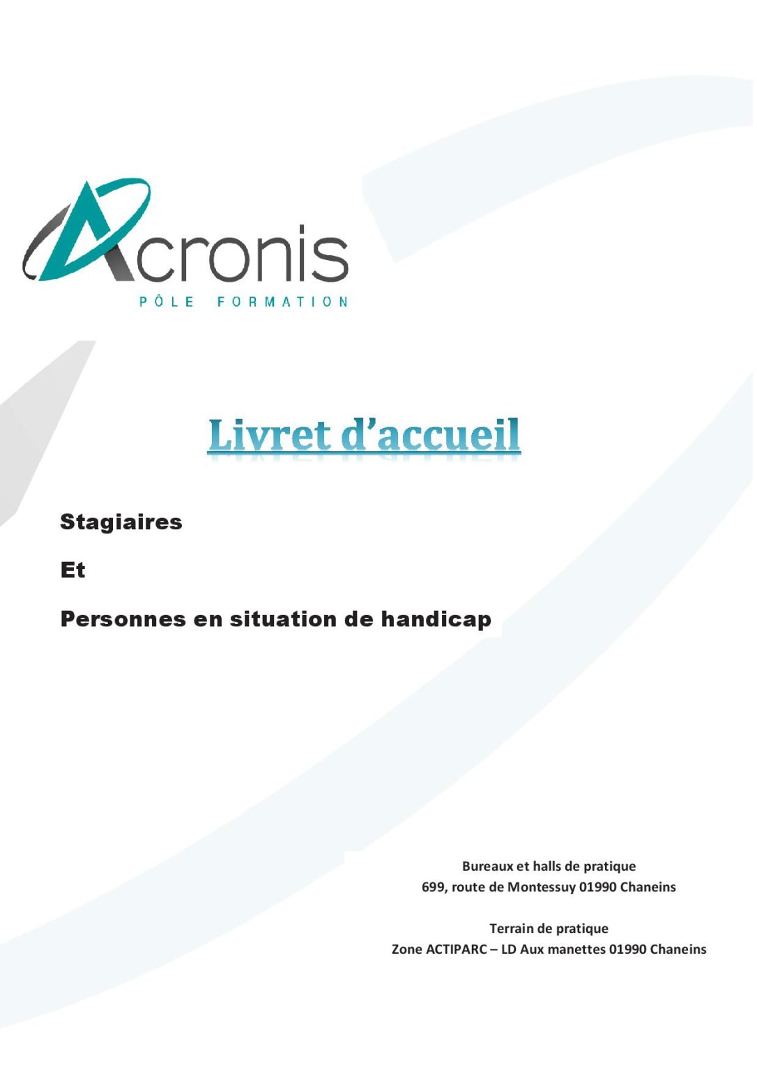 LIVRET D'ACCUEIL STAGIAIRES - Acronis formation